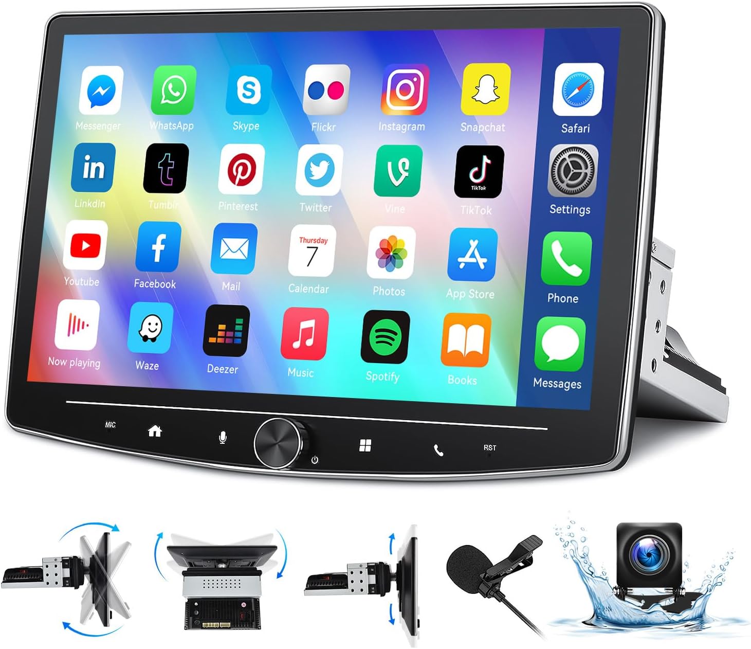 Amazon.com: Android 11 Car Stereo, 1 Din 10 inch 180° Rotated ...