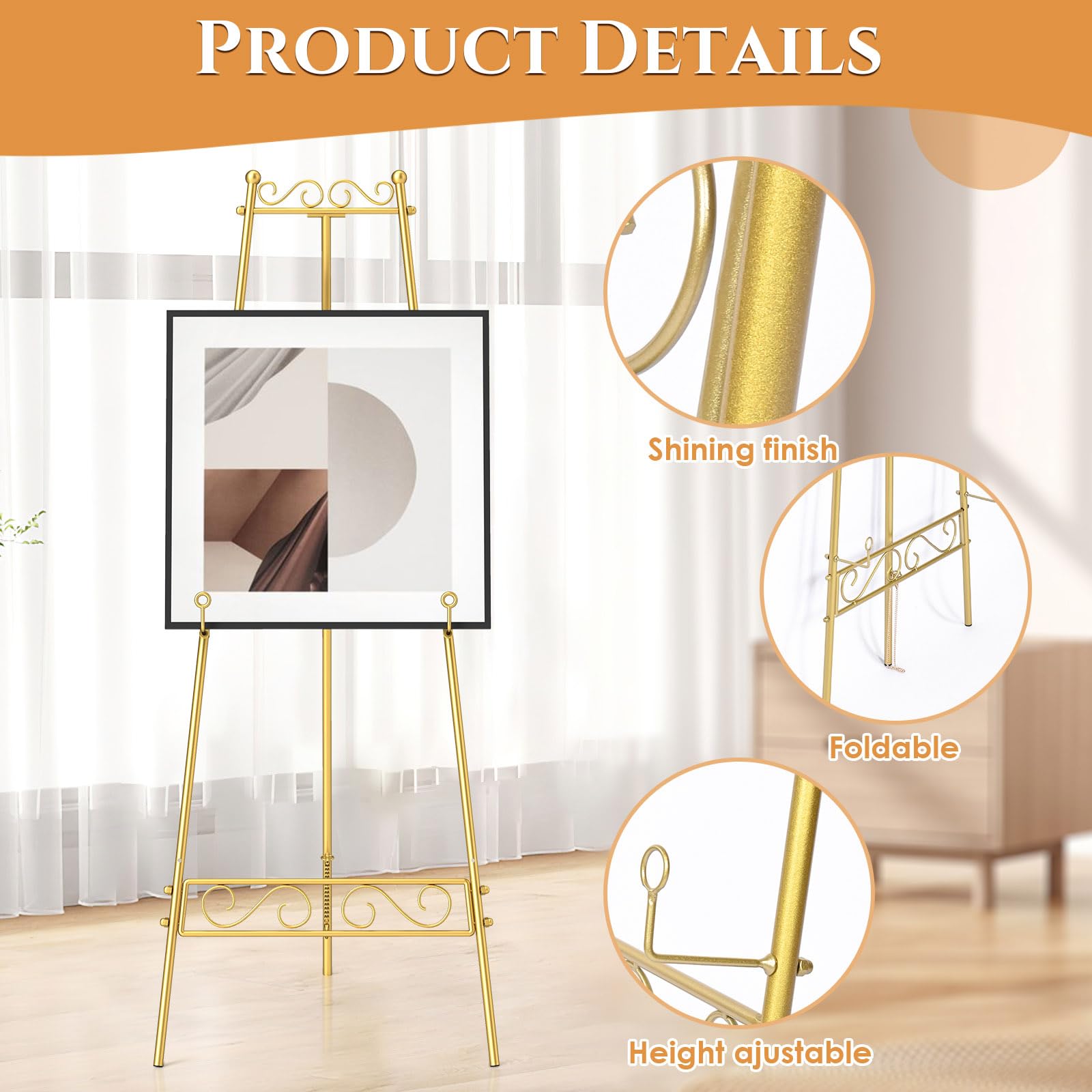 Snapklik.com : Tonchean 54" Gold Easel Stand For Sign, Heavy Duty Metal ...
