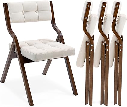 Amazon.com: HOMEFUN Folding Chairs with Cushion, Wooden Padded Foldable ...