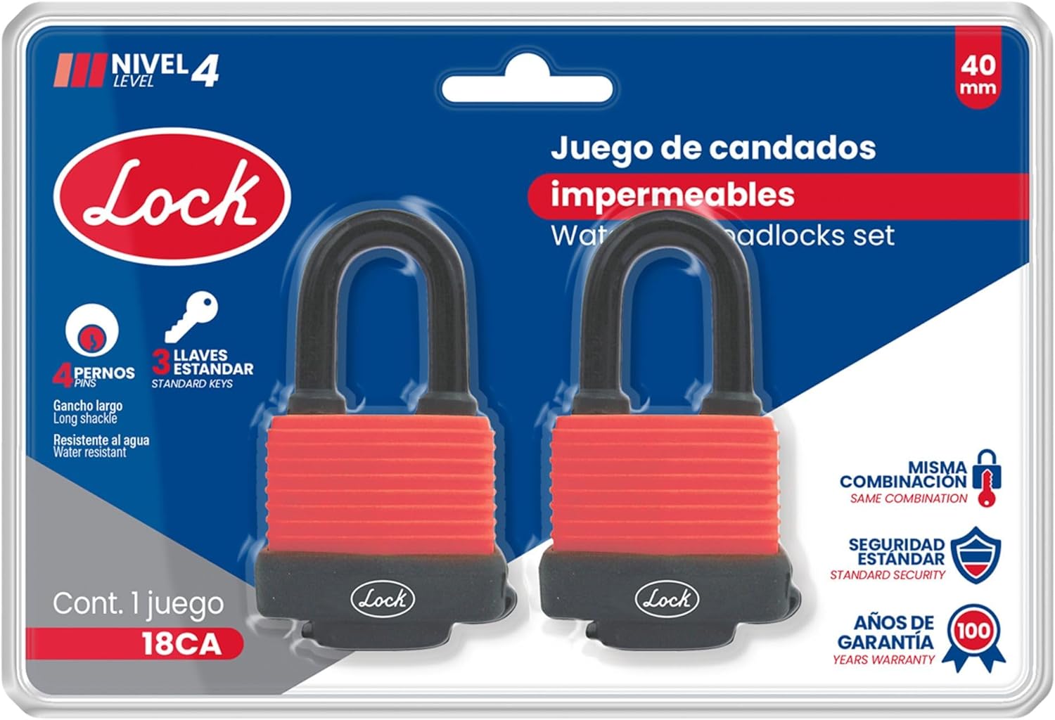 Lock 18CA Juego de candados impermeables largos 40 mm, llave estándar ...