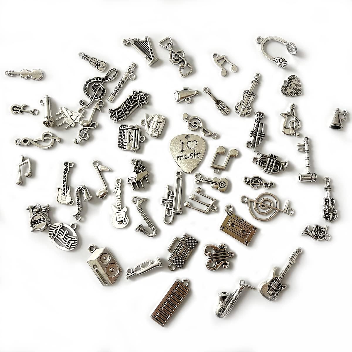 Amazon.com: metulip 52Pcs Antique Silver Music Charm Collection Metal ...