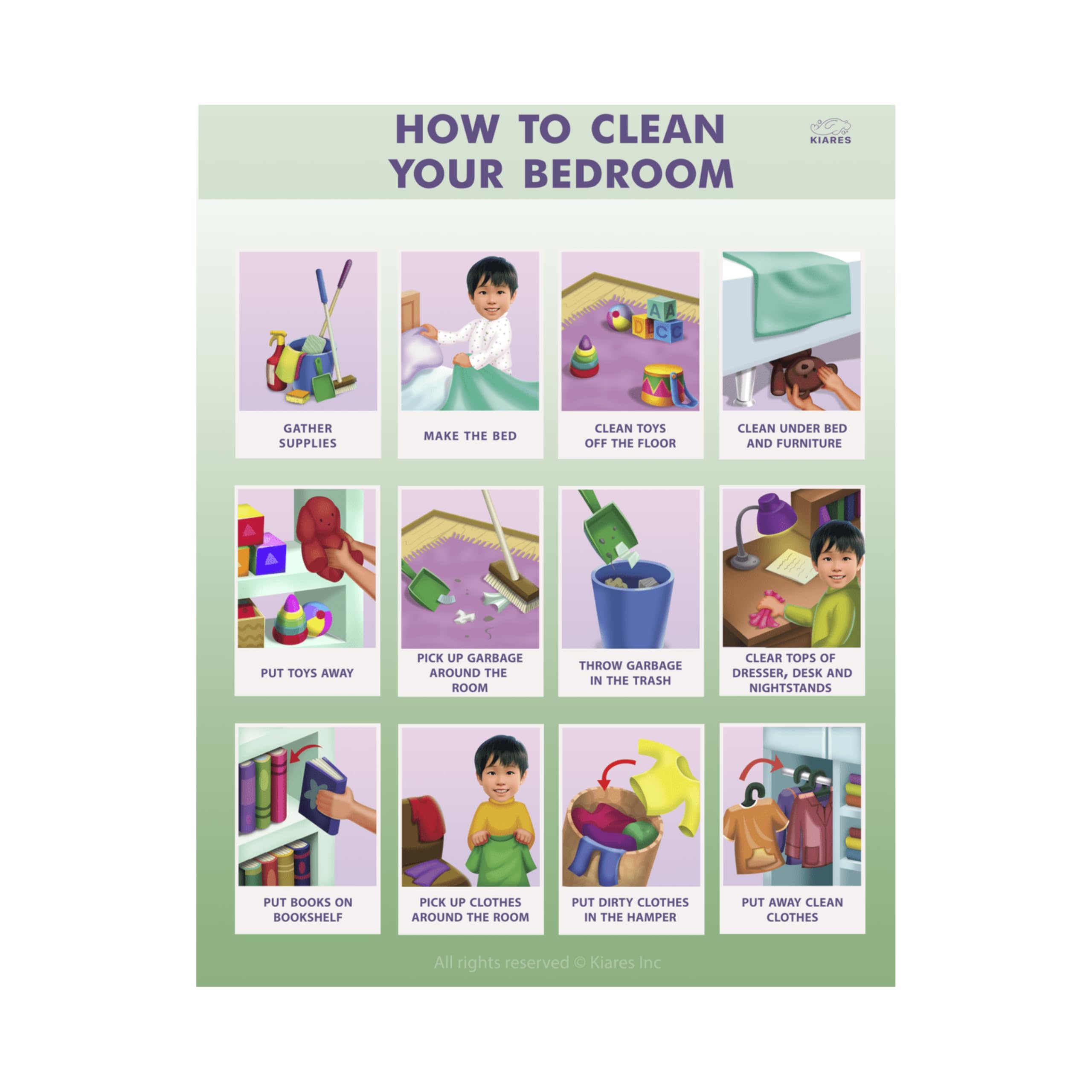 Amazon.com: Bedroom Cleaning Routine Chart for Kids, 12x16 Inches ...