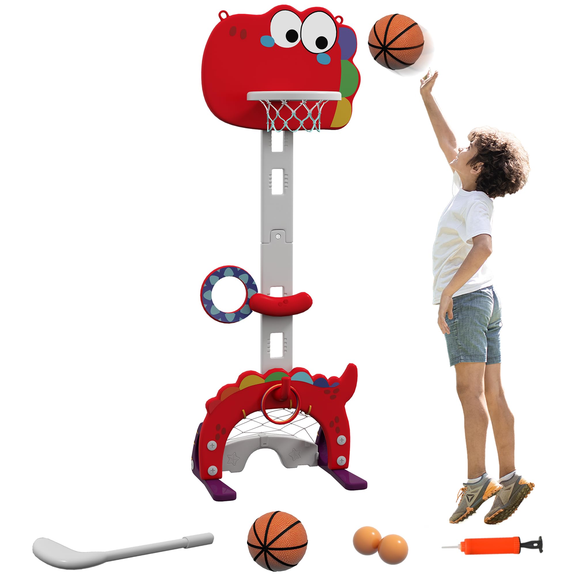 Amazon.com: Qaba 5-in-1 Kids Basketball Hoop, Toddler Sports Activity ...