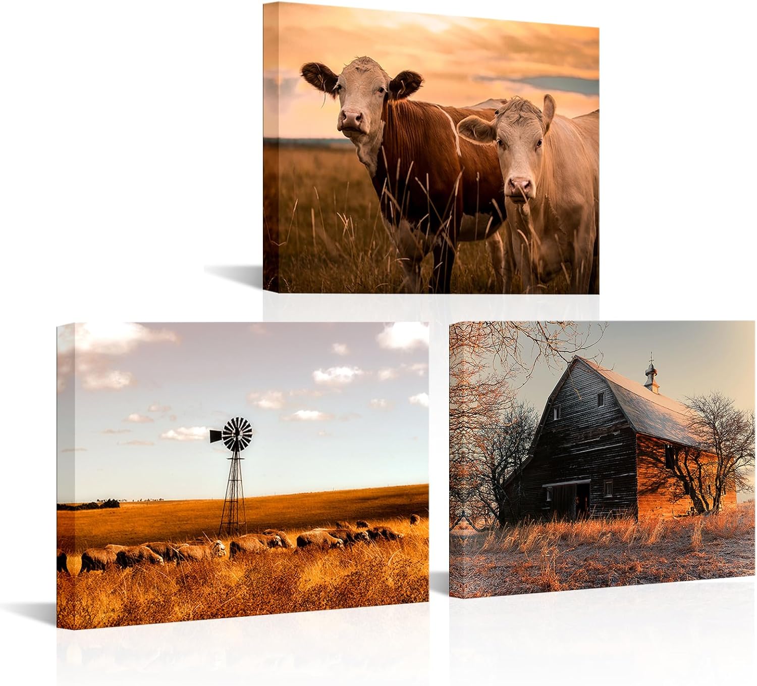 Amazon.com: Kalormore Landscape Pasture Canvas Set of 3 Wall Art Prints ...