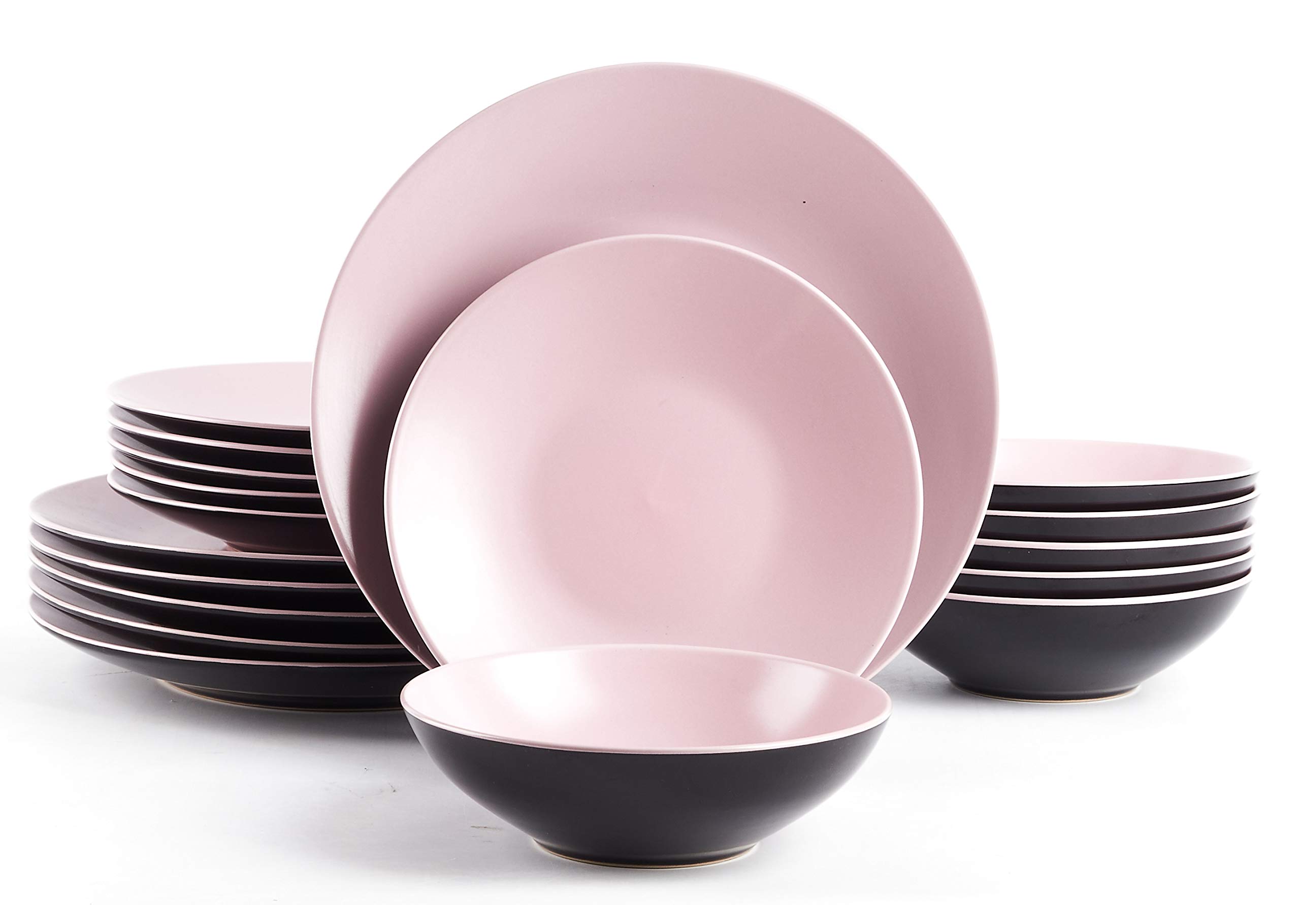 Amazon.com | HomeVss Stoneware Two-Tone Colors Life 18pc Dinner Set ...