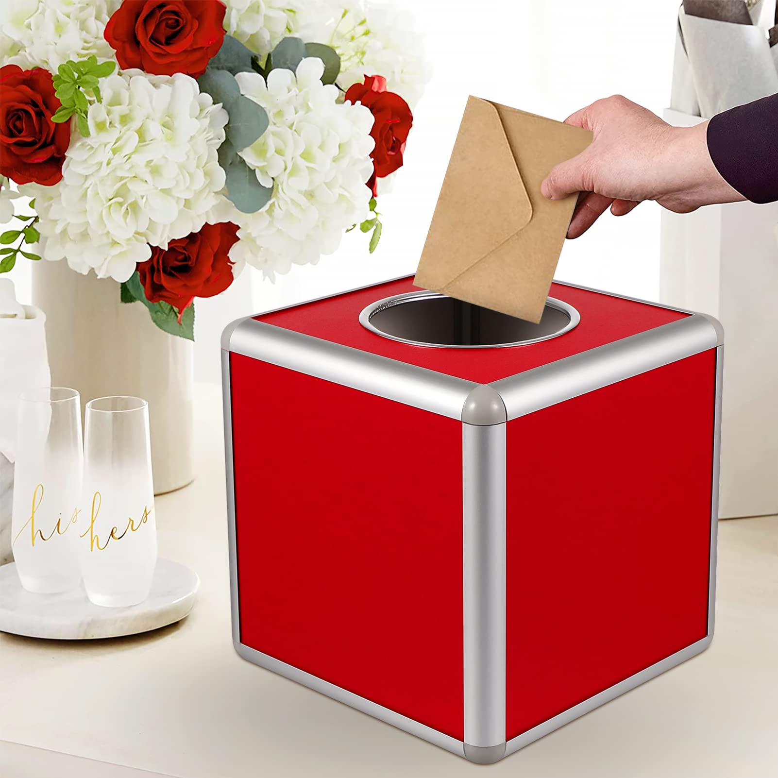 Snapklik.com : Red Box, Raffle Ticket Box Square Storage Box Raffle ...