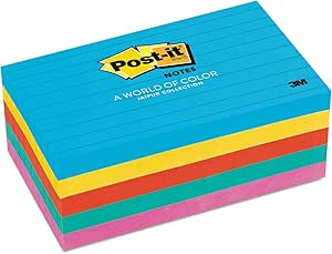 Amazon.com : 3M 6355AU Post-it Lined Note Pads, 3 x 5, Jaipur ...
