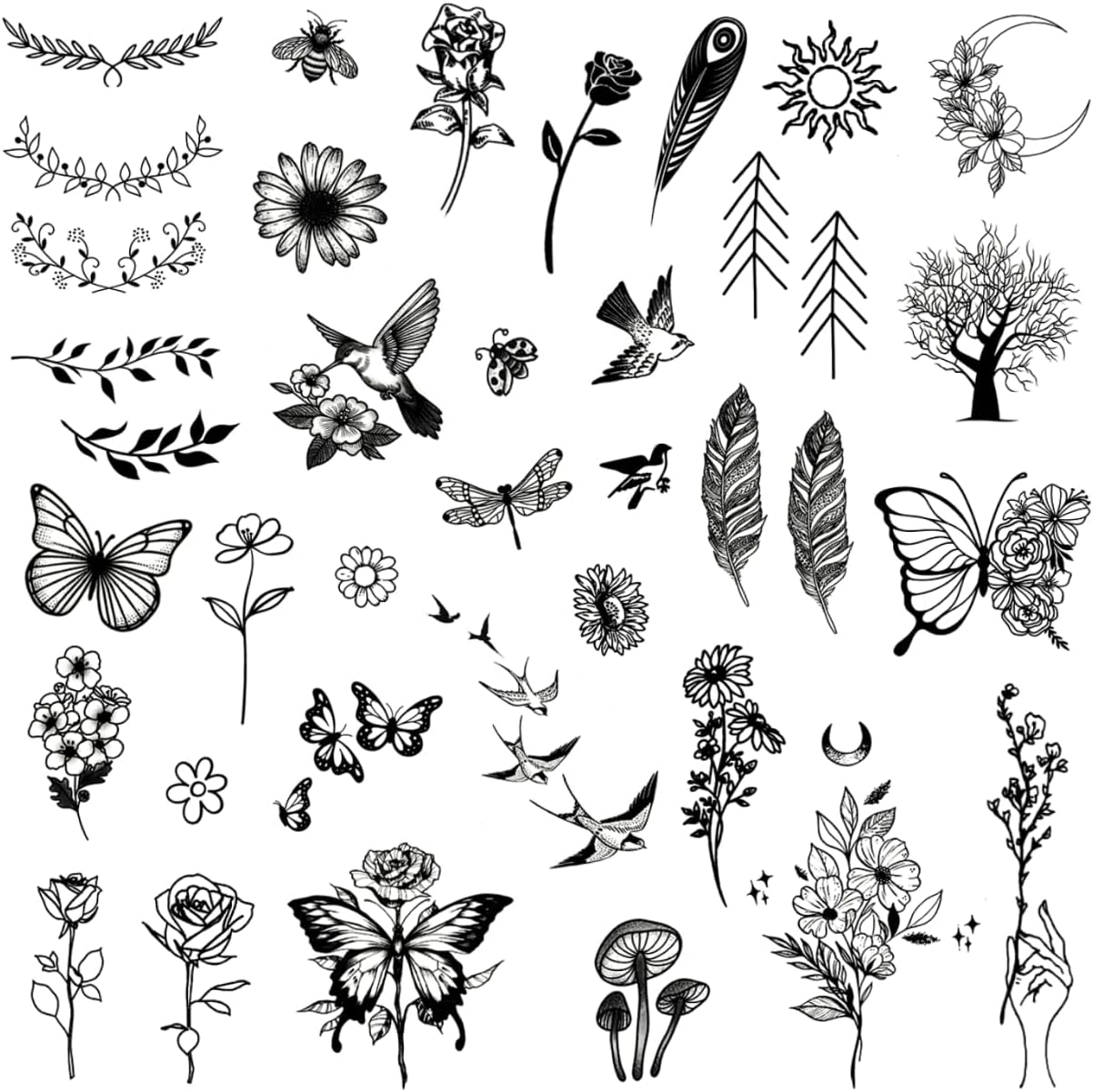 Amazon.com : One Grace Mini Nature Temporary Tattoos - Realistic Long ...