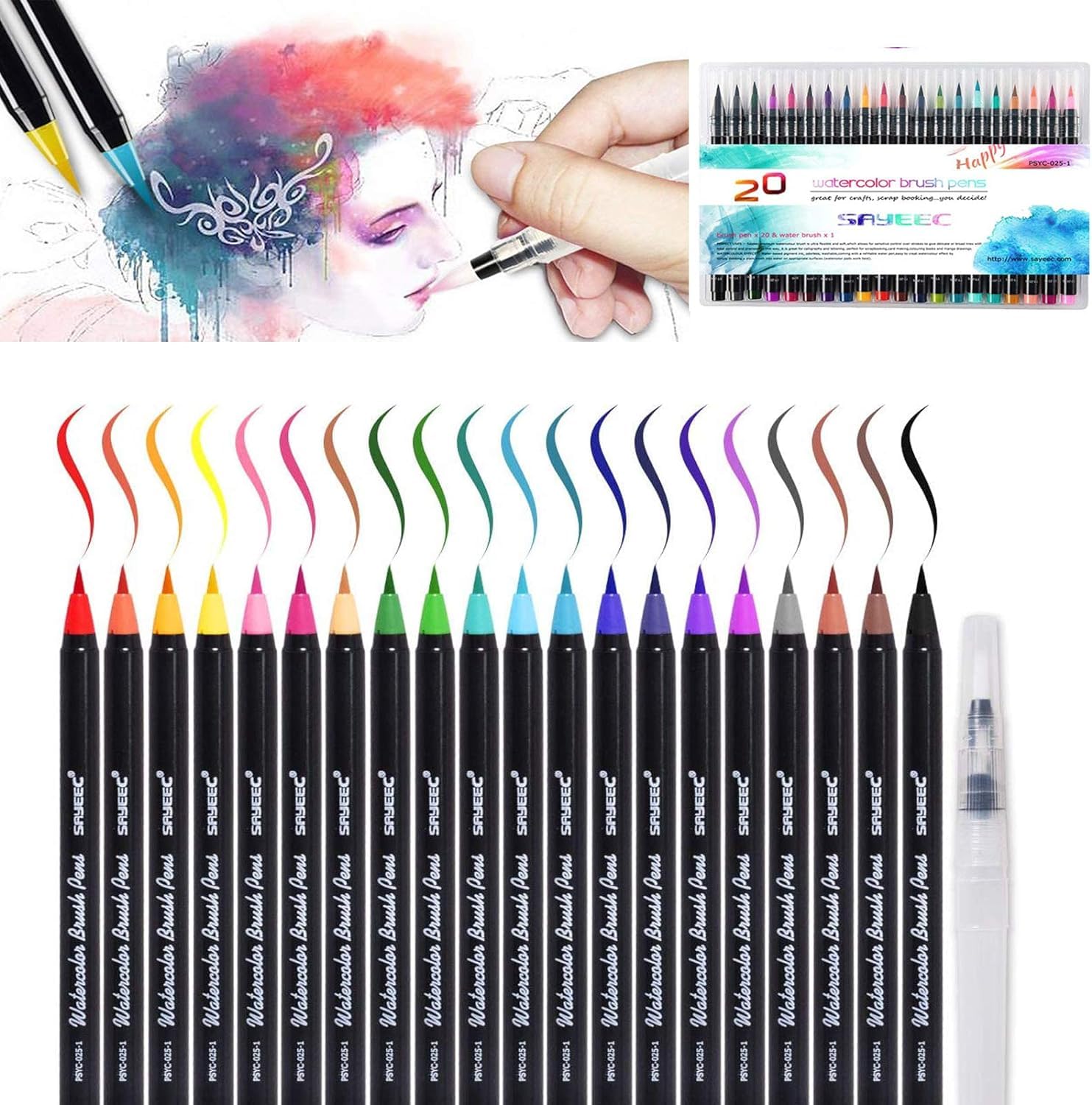 Sayeec Watercolour Flexible Brush Pens Set Of 20 Premium Watercolour ...