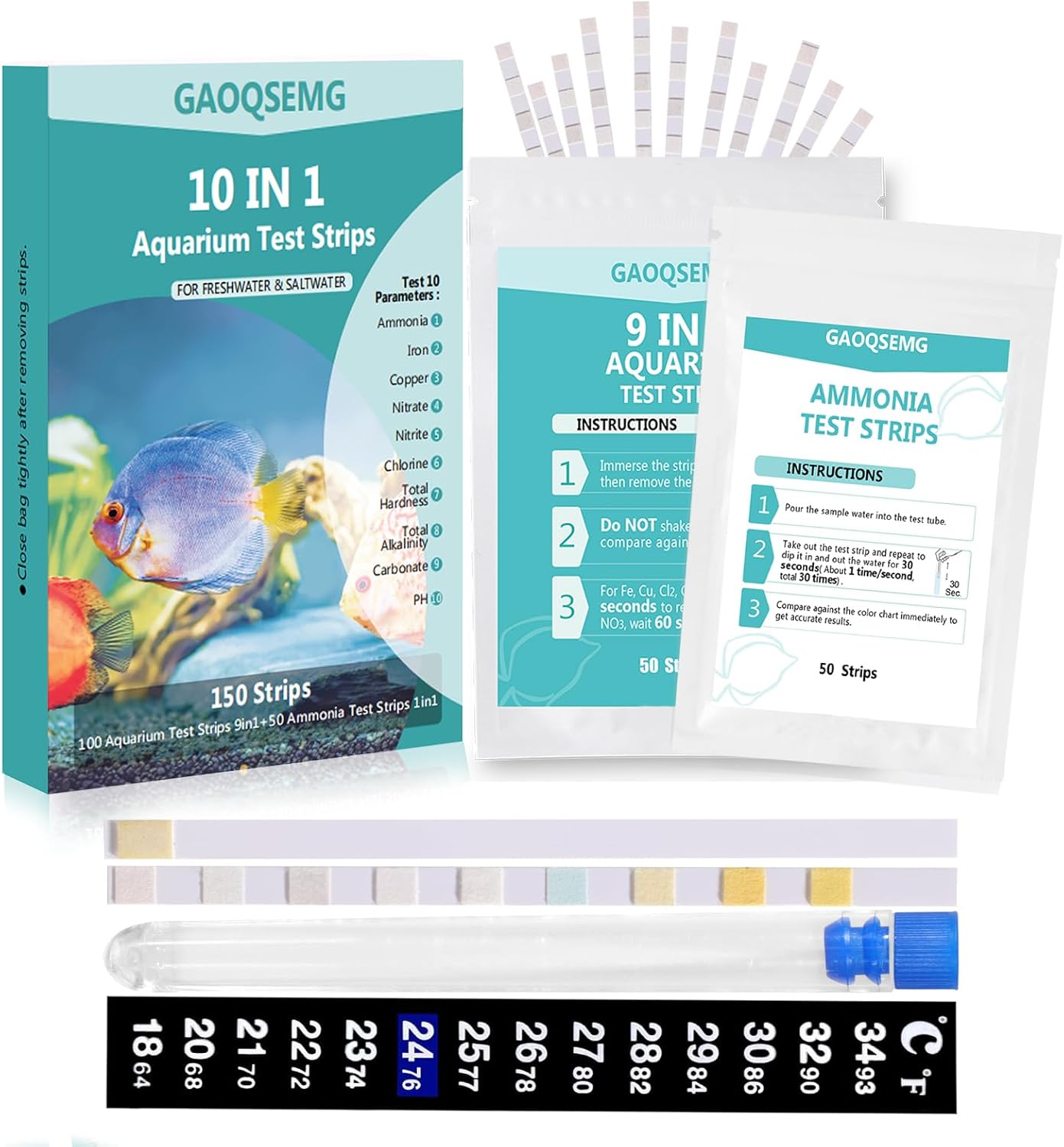 Amazon.com : GAOQSEMG 10 in 1 Ammonia Aquarium Water Test Kit,150 ...