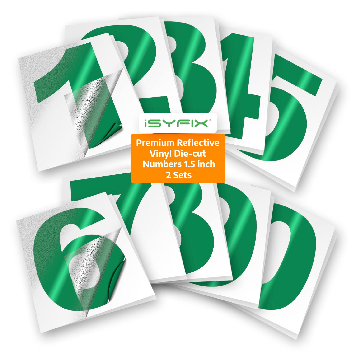 Amazon.com: iSYFIX Reflective Green Vinyl Numbers Stickers - (2 Sets) 1 ...
