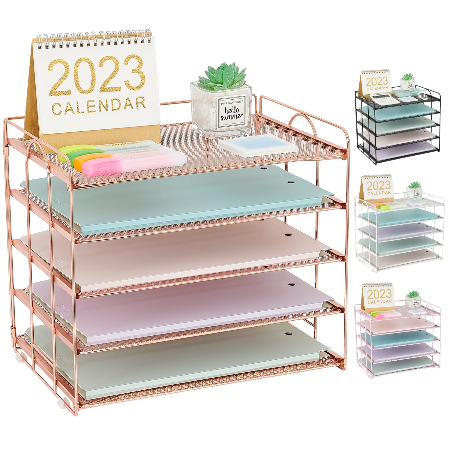 Amazon.com: ECOLOVI 5 Tier Mesh Paper Letter Tray Organizer, Desktop ...