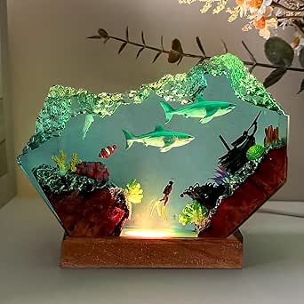 MASDEC Shark Resin Lamp, Scuba Diving Resin Ocean Lamp,Handmade Shark ...