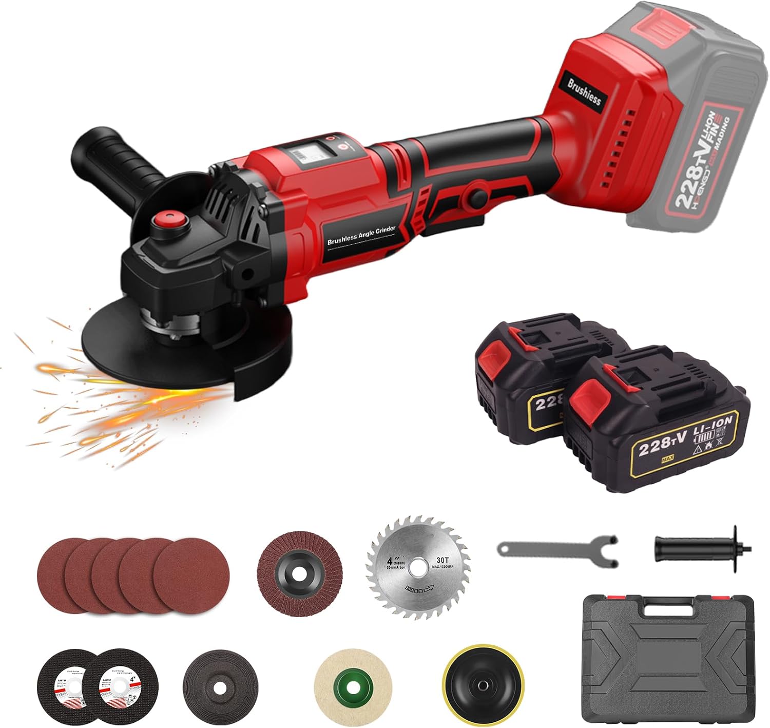 Ownsig Cordless Angle Grinder, 2x3.0Ah Battery, 3 Working Modes & Speed ...