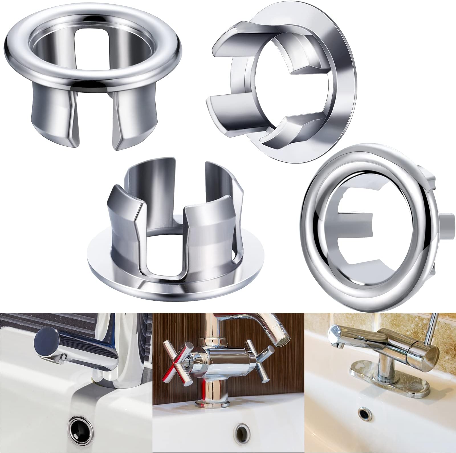 4 Pieces Sink Overflow Ring, PROUSKY Kitchen Bathroom Sink Hole Round ...
