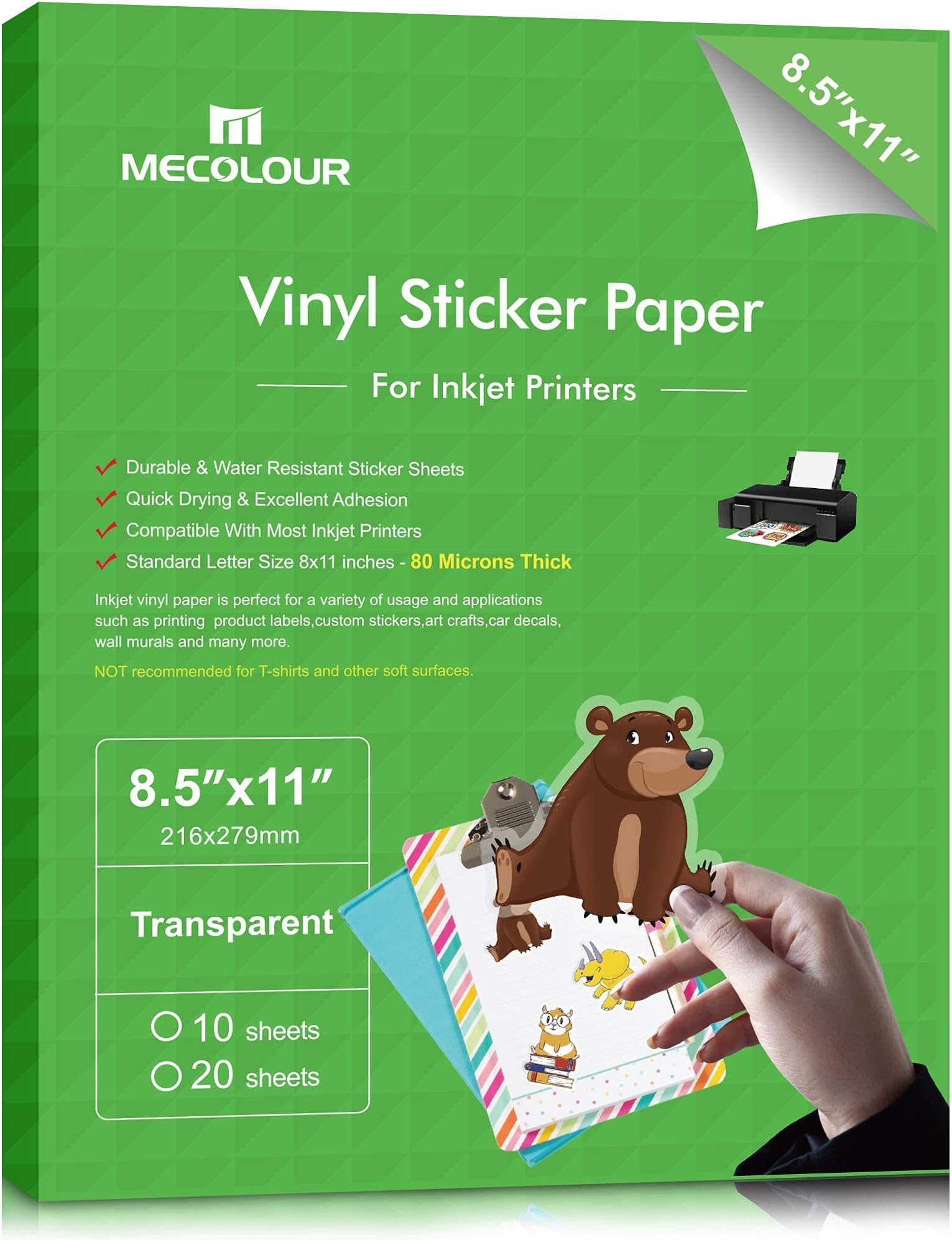 Amazon.com : MECOLOUR Clear Sticker Paper Printable Vinyl for Inkjet ...