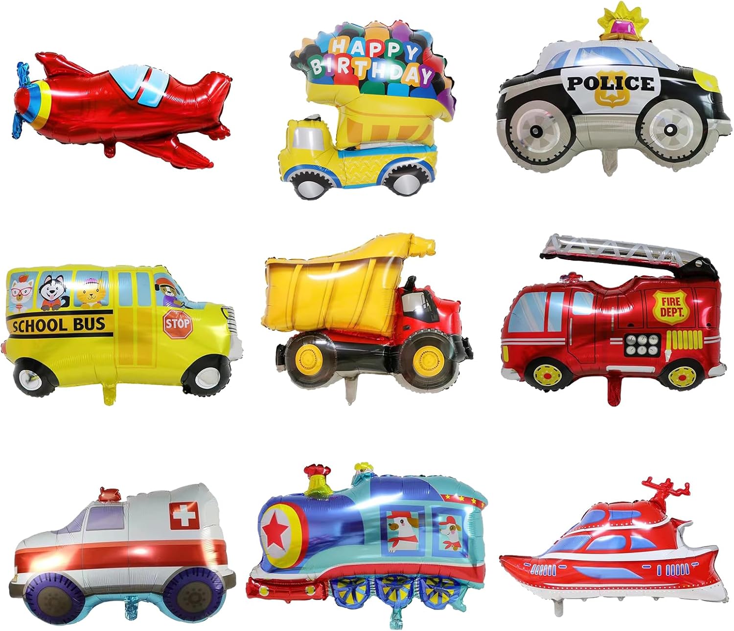 Amazon.com: 9pcs Transportation Balloons, TACYKIBD Vehicles Aluminum ...