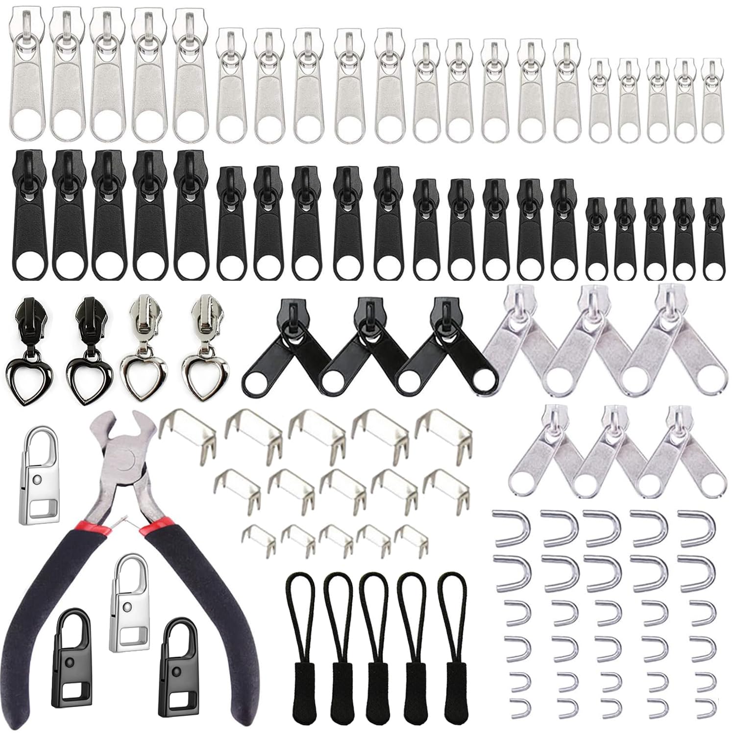 QOOWFEANIG 108 Pcs Zipper Repair Rescue Kit Zipper Pull Replacement Kit ...