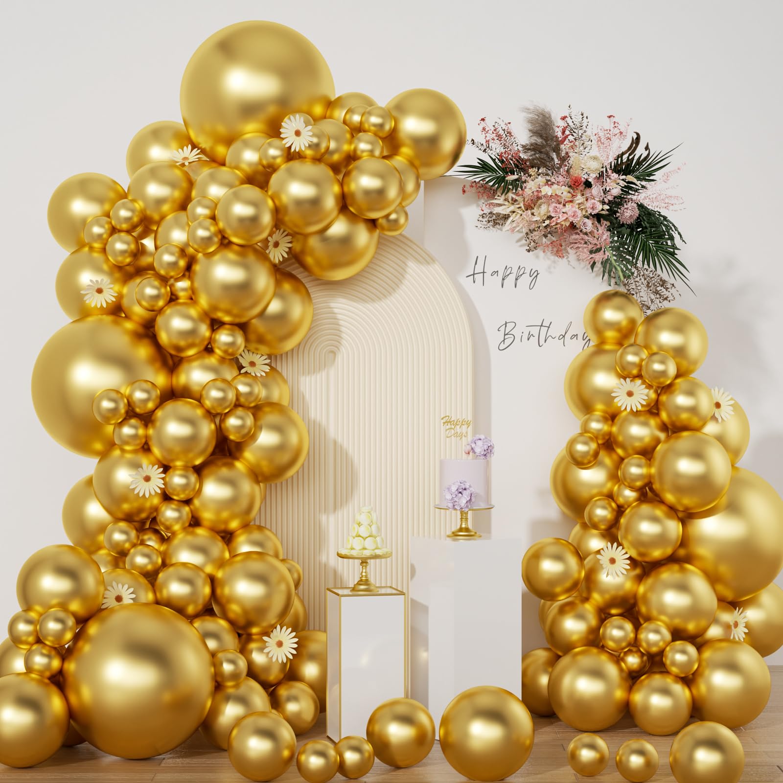 Amazon.com: 134pcs Metallic Chrome Gold Balloons in different sizes 5 ...
