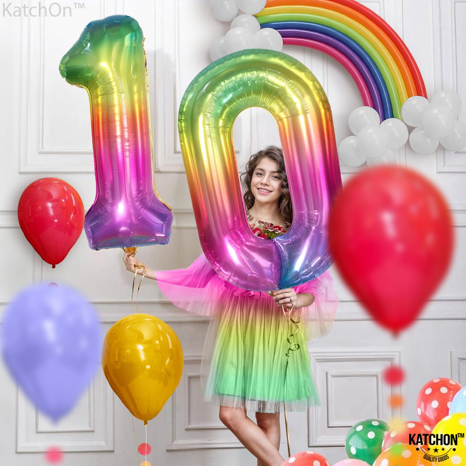 Snapklik.com : Giant Rainbow 10 Balloon Number - 40 Inch 10th Birthday ...