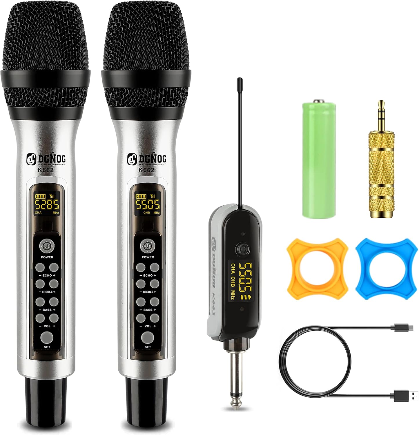 Amazon.com: DGNOG K662 Metal Wireless Microphones with Echo, UHF Dual ...