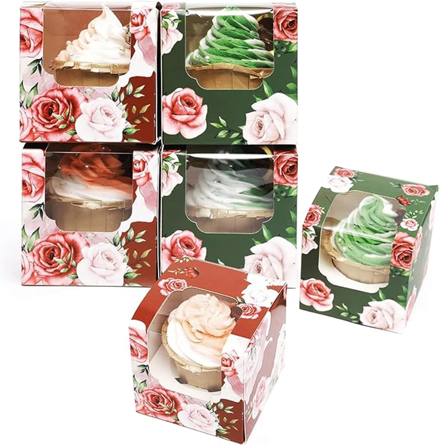 Amazon.com: qiqee Rose Cupcake Boxes Individual 60pcs Auto-Popup 3.5" x ...