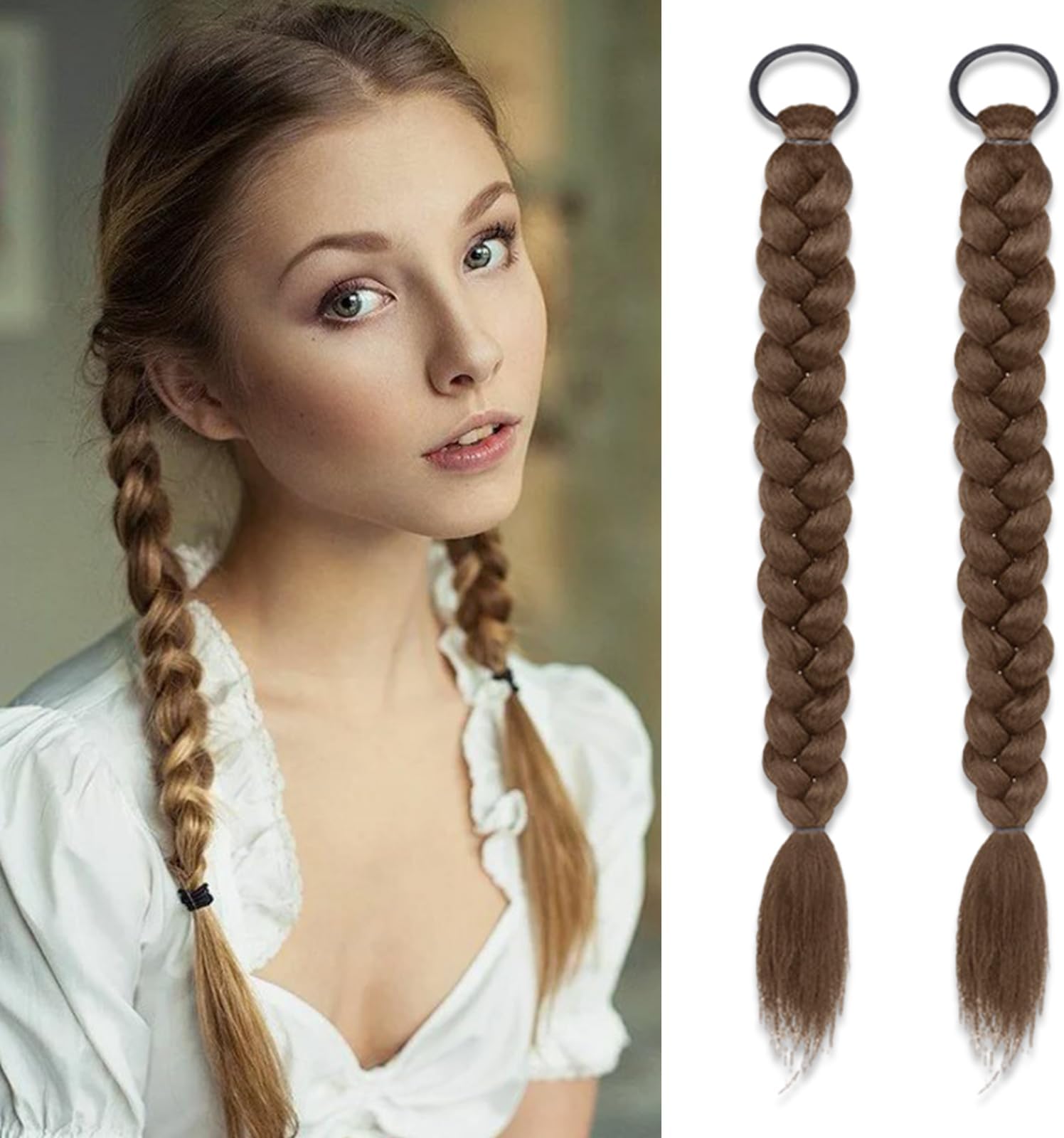 Amazon.com : 2Pcs Braided Ponytail Extensions with Hair Ties Soft ...