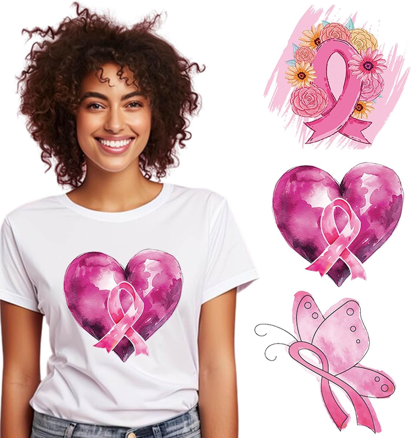 Amazon.com: Pink Ribbon Iron On Patches Breast Cancer Heat Transfer ...