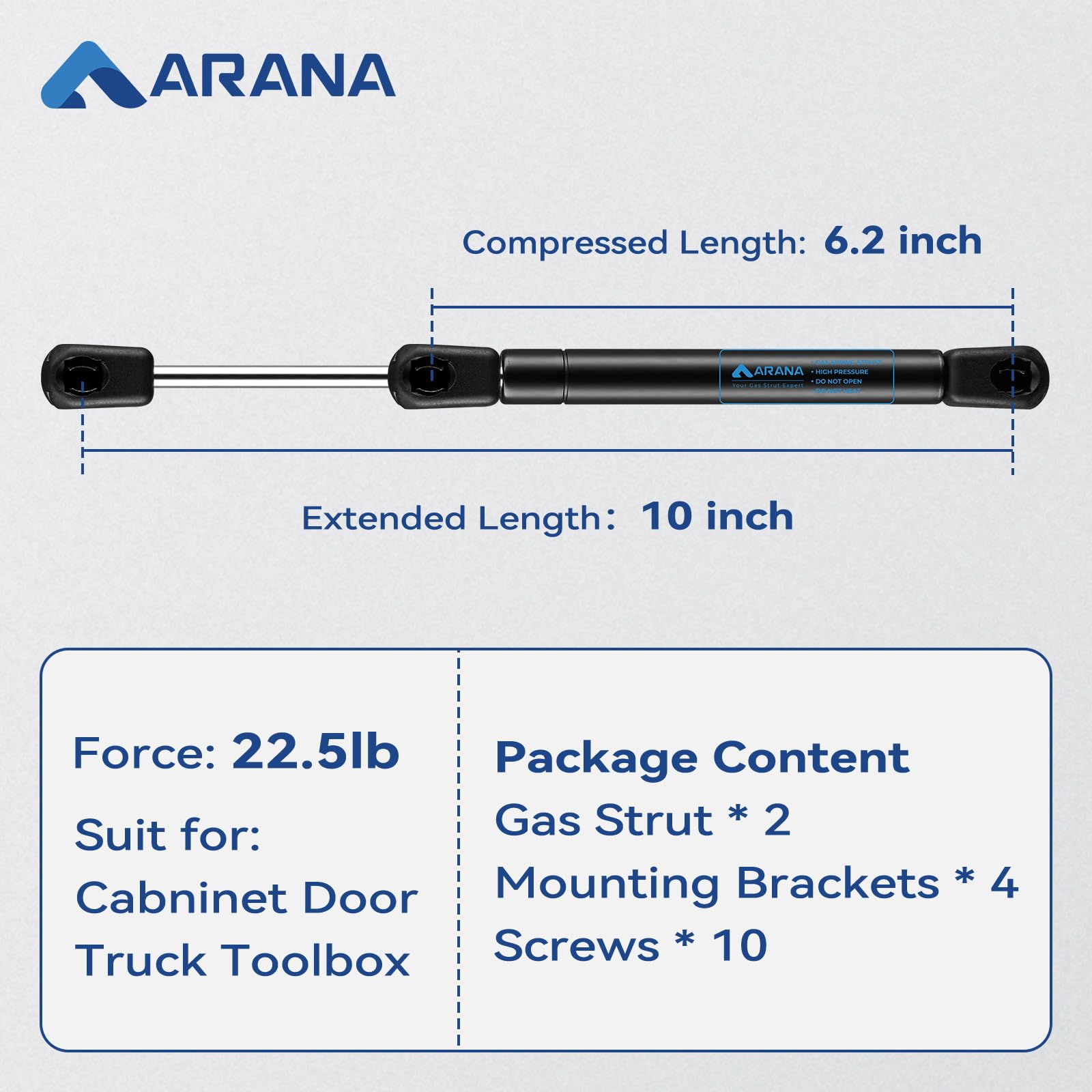 Snapklik.com : 10 Inch Gas Struts 22lb/98N, Tool Box Shocks 10", Gas ...