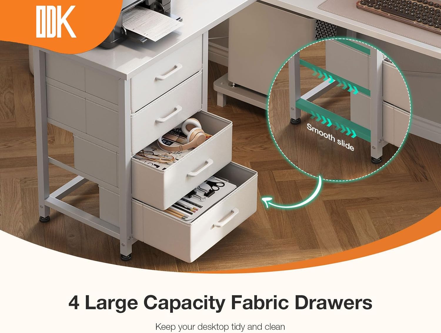 ODK L-Shaped Reversible Computer Desk with Drawers and Power Outlet ...