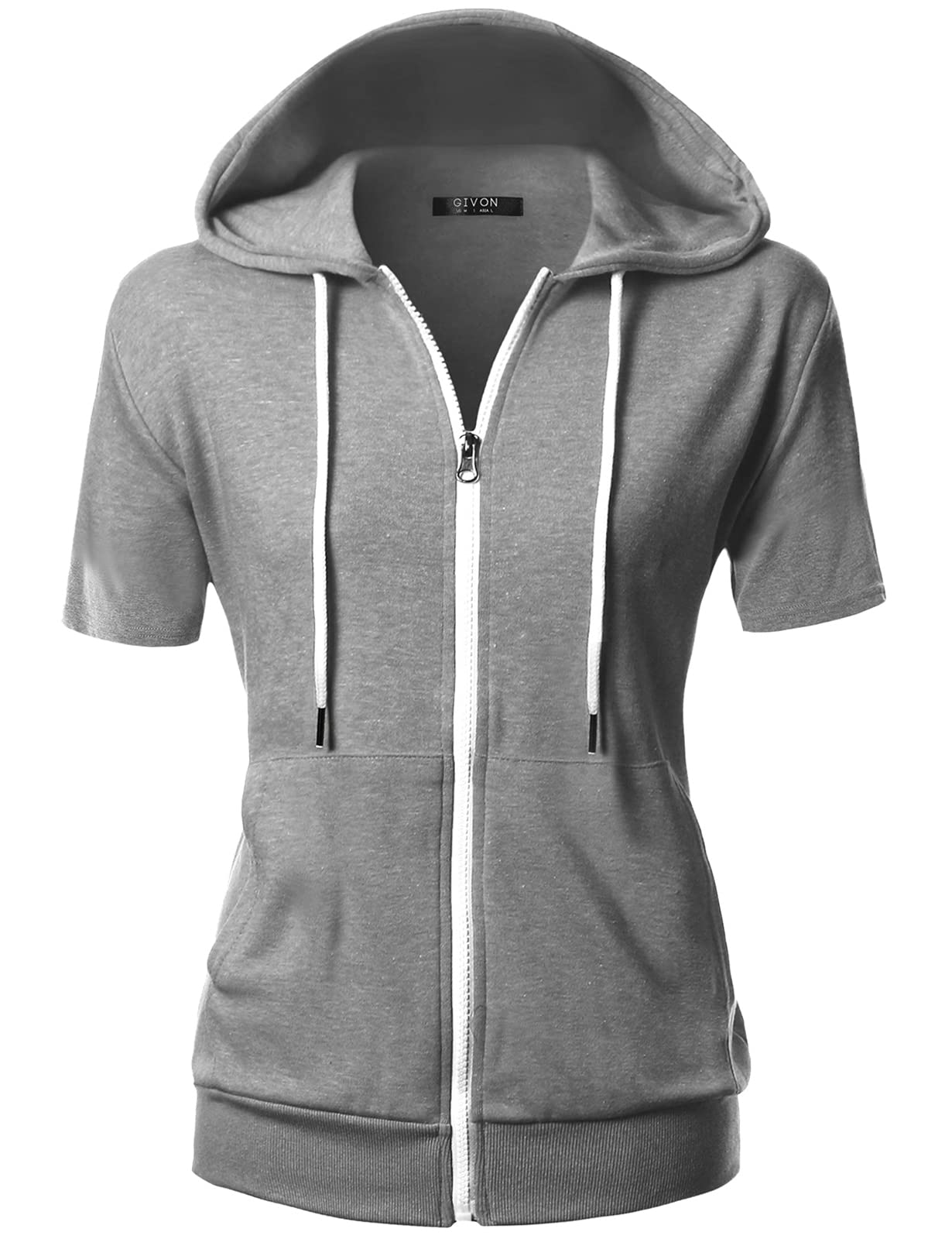Snapklik.com : GIVON Womens Slim Fit Zip Up Hoodie Short Sleeve Thin ...