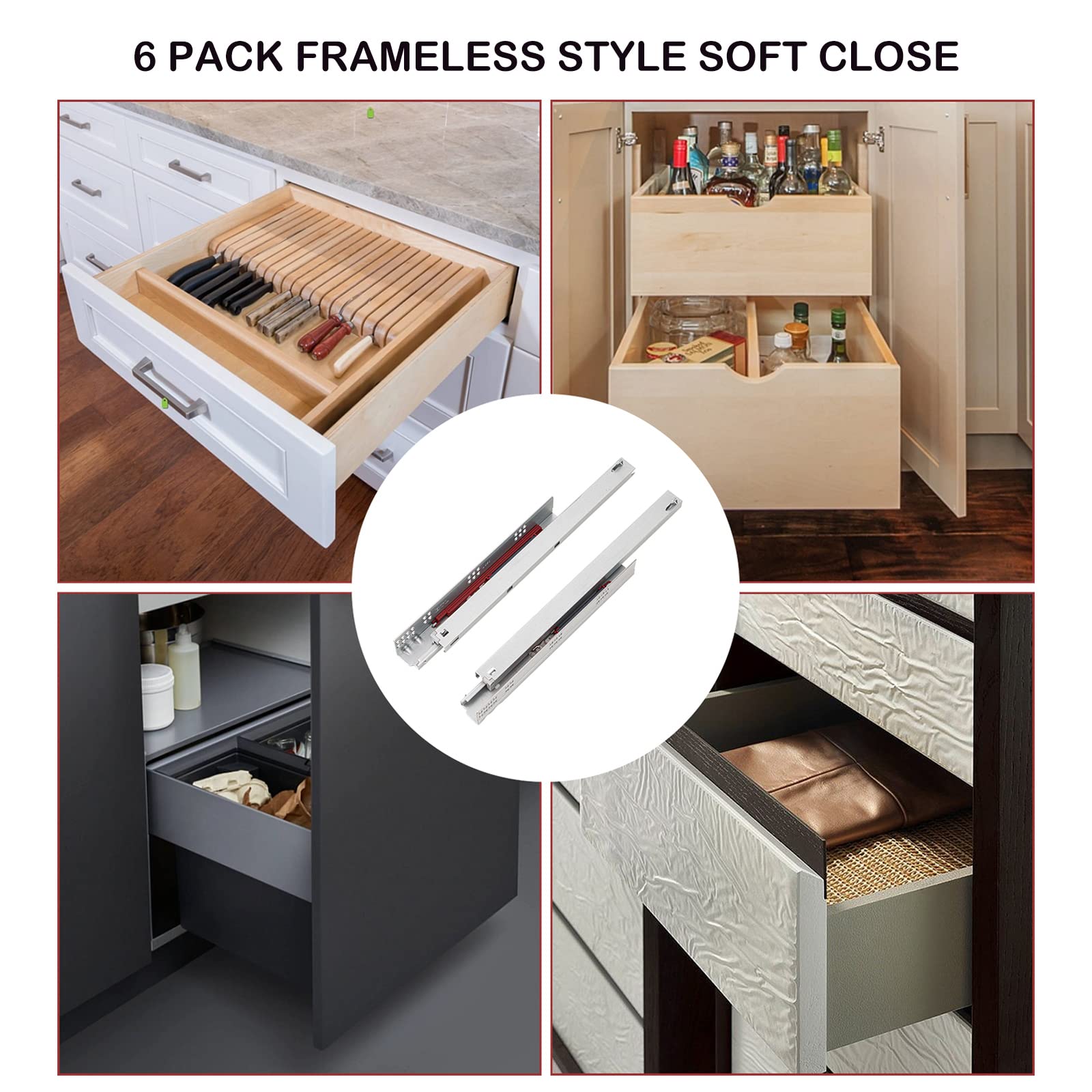 BHTOP 6 Pairs 22 inch Soft Close Bottom Mount Drawer Slides, 75 lb Load ...