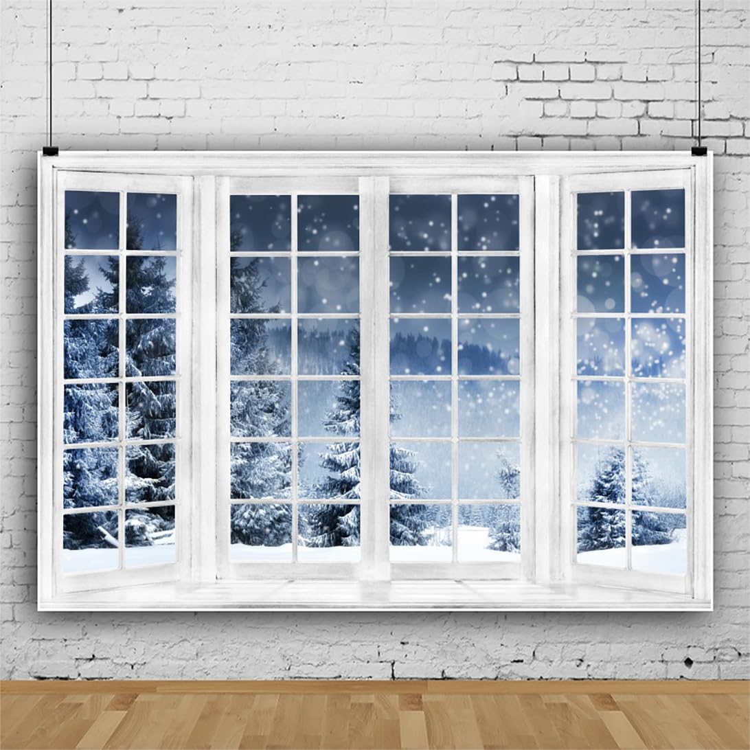 Amazon.com : 8x6ft Vinyl Winter Window Backdrop Christmas Theme Winter ...
