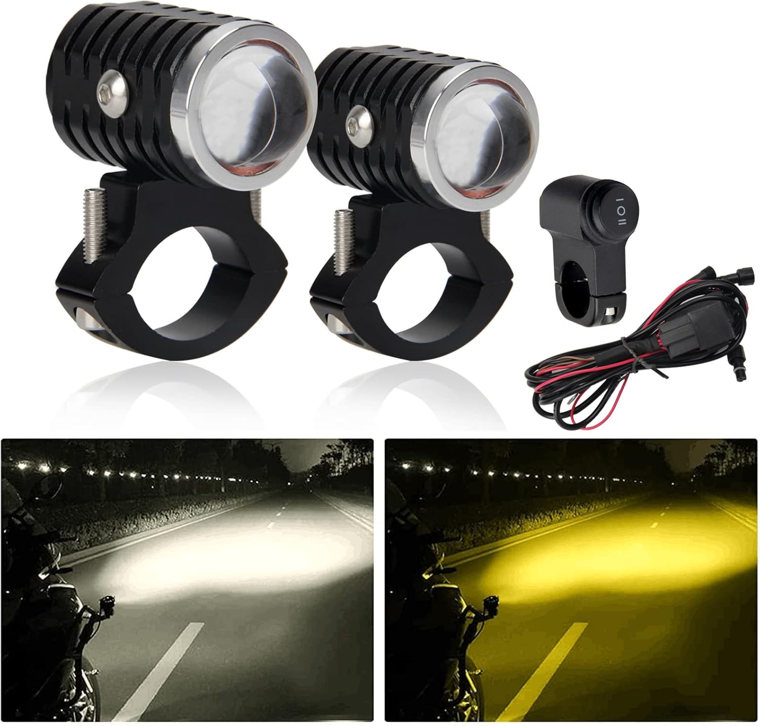 JMEST LEAD Motorycle LED Driving Lights, White Amber 60W LED Spot ...