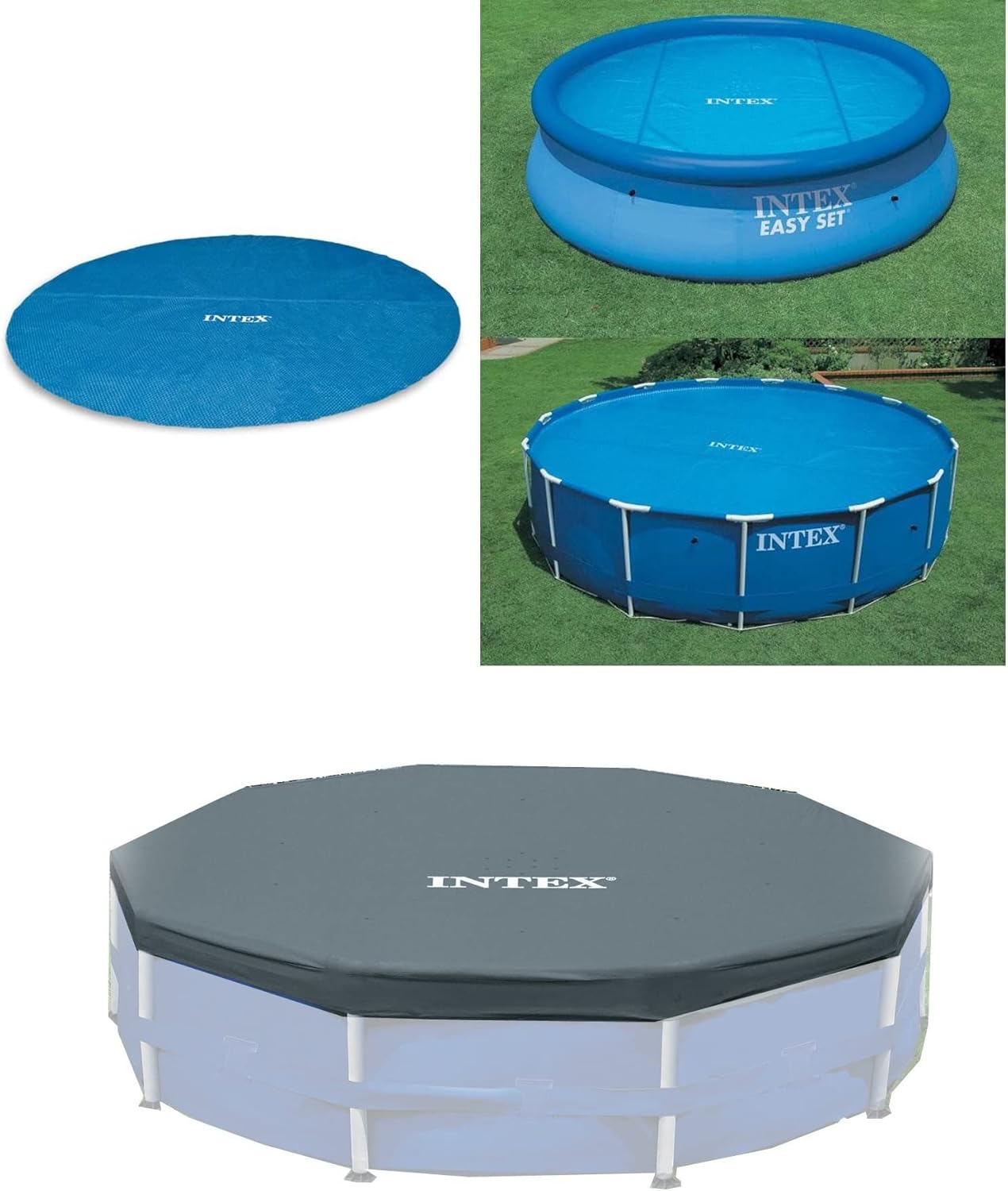 Intex 12' Swimming Pool Solar Cover Tarp & 12' Swimming Pool Debris ...
