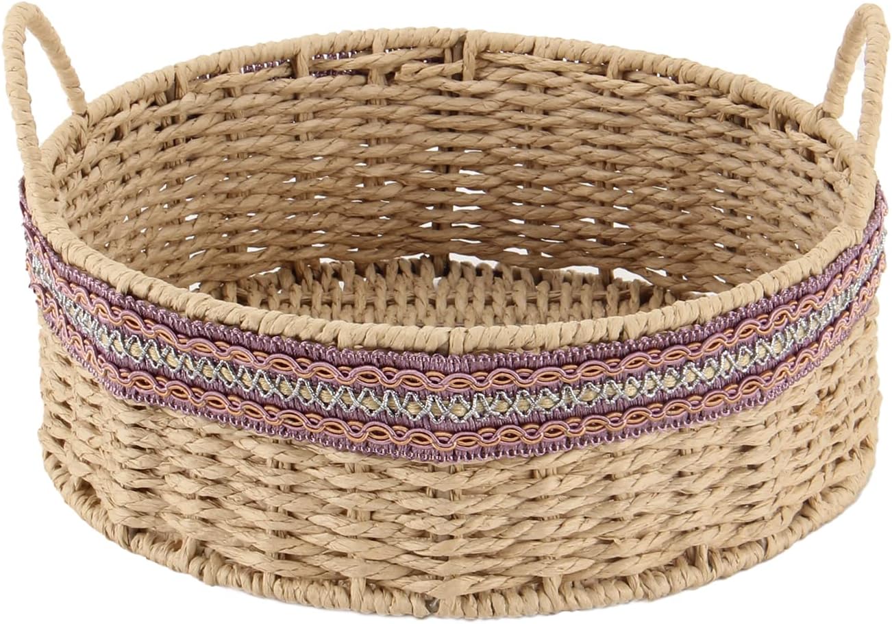 Amazon.com: YAHUAN Woven Paper Rope Basket Round Storage Basket Small ...