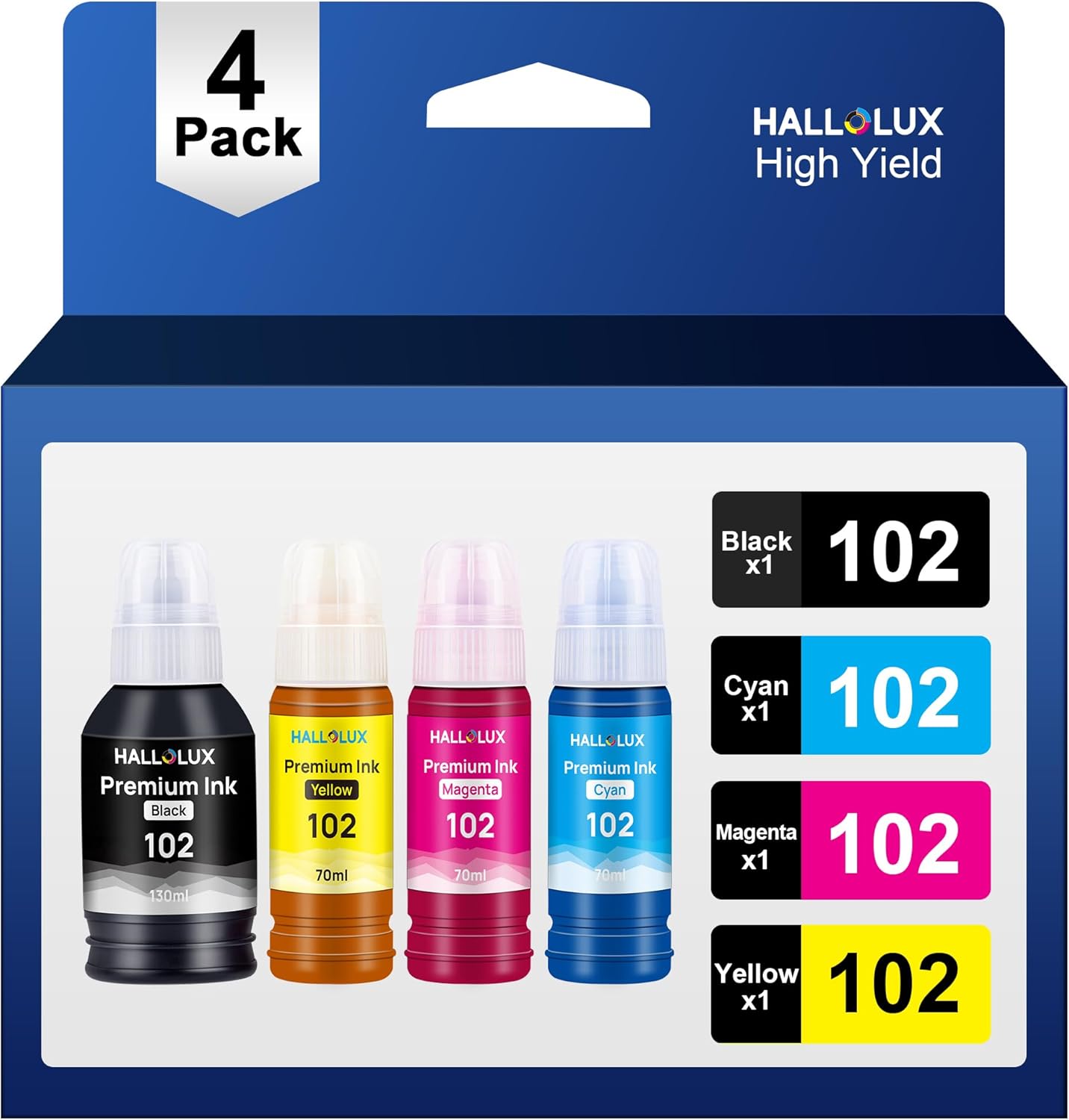 HALLOLUX 102 Ink Compatible for Epson 102 Ink Bottle Multipack for ...