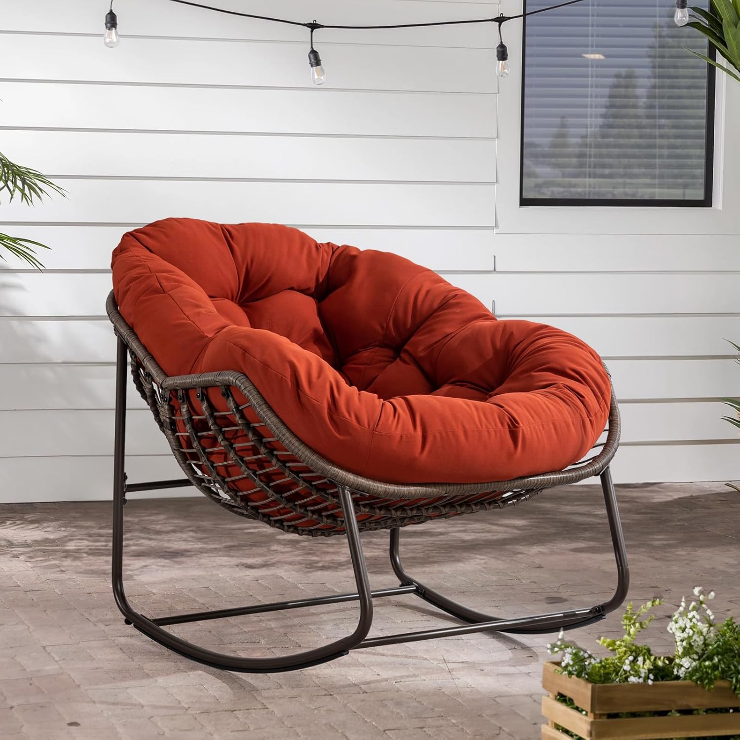 Amazon.com : Patio Outdoor Rocking Chair, Indoor Rattan Rocker Egg ...