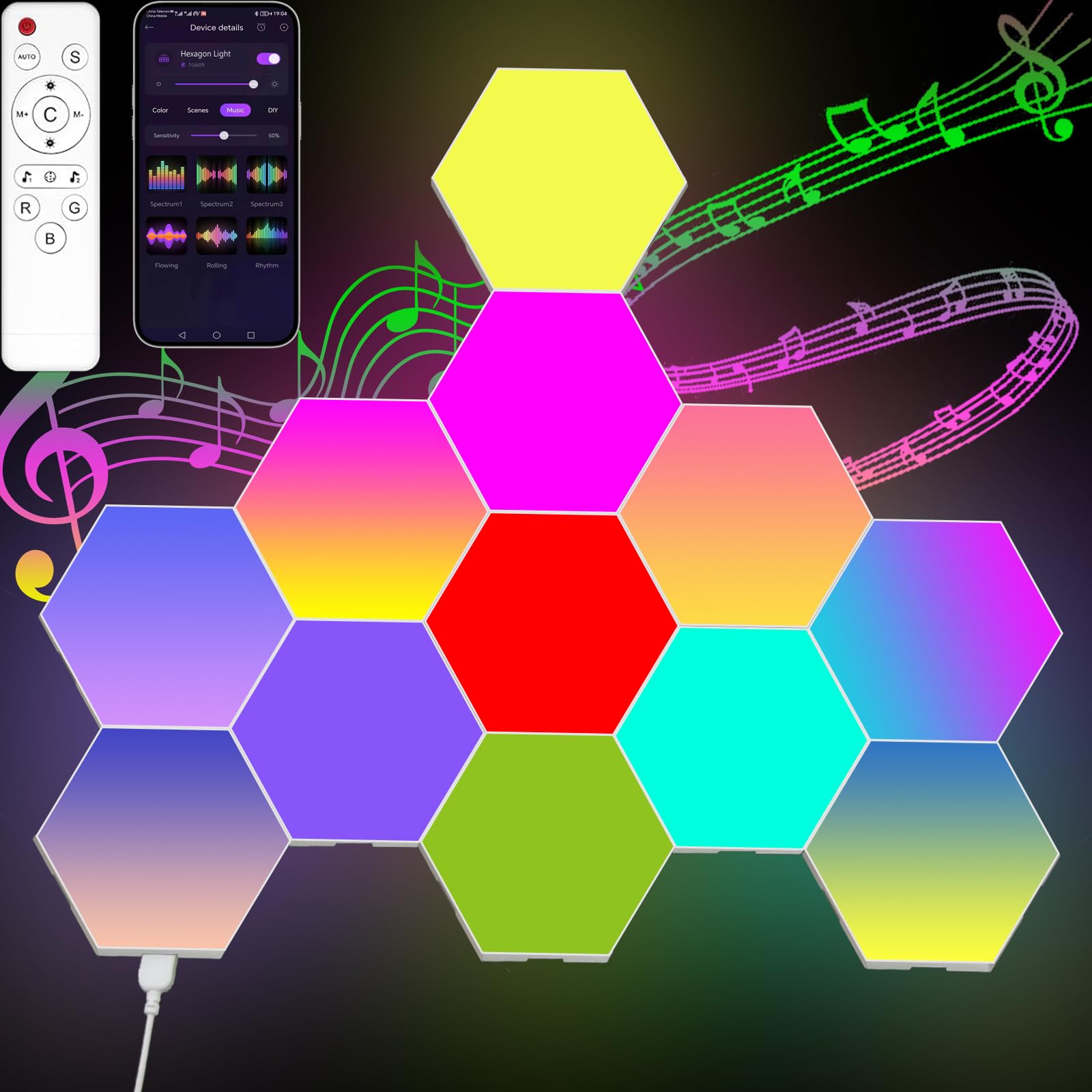 Amazon.com: Hexagonal Light LED Wall Plate, built-in microphone ...