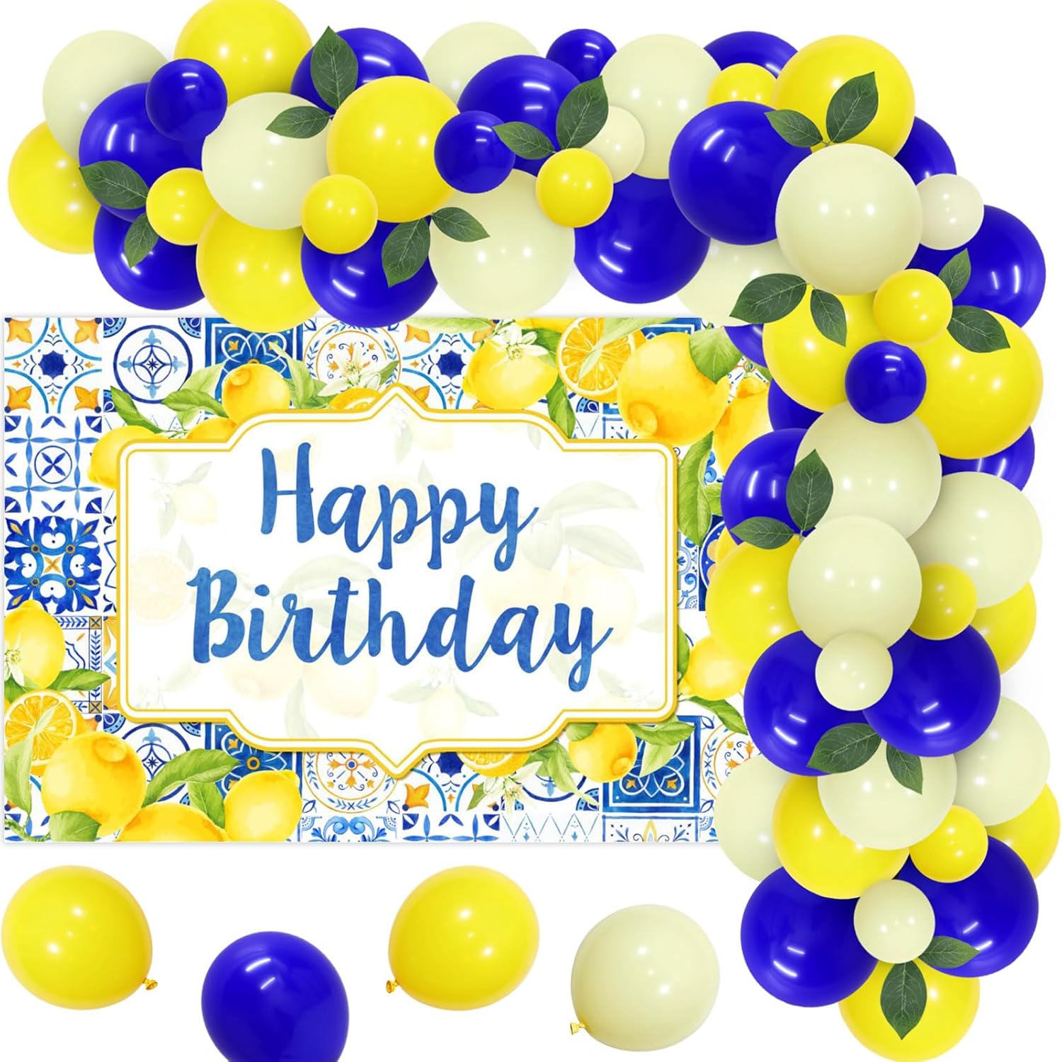 Amazon.com: JOYMEMO Blue Tile Lemon Birthday Decorations: 71 Piece ...