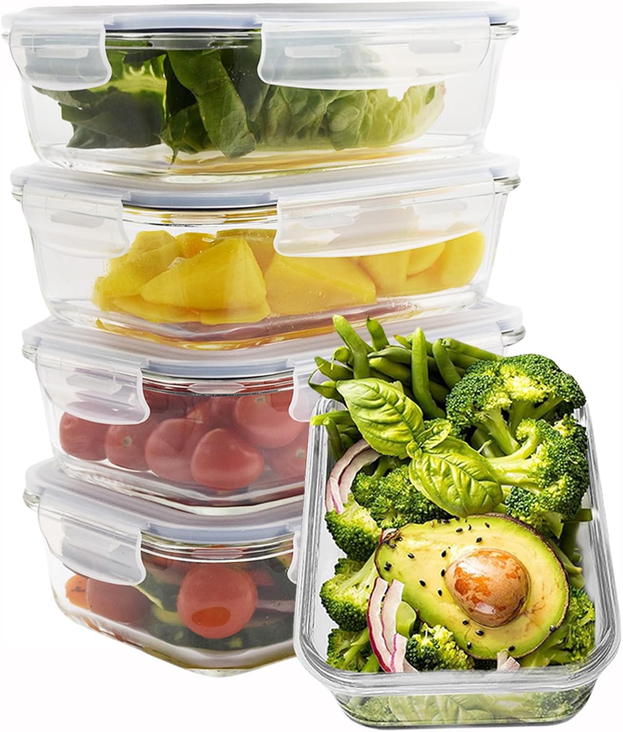 HOCHSTE Airtight Glass Food Containers with Lids - 5-Pack, 100% Leak ...