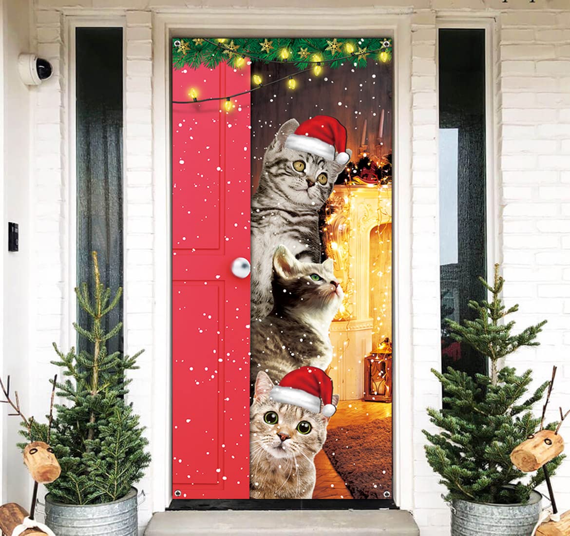 Amazon.com: Cute Cats Merry Christmas Door Cover Funny Cats Door Banner ...