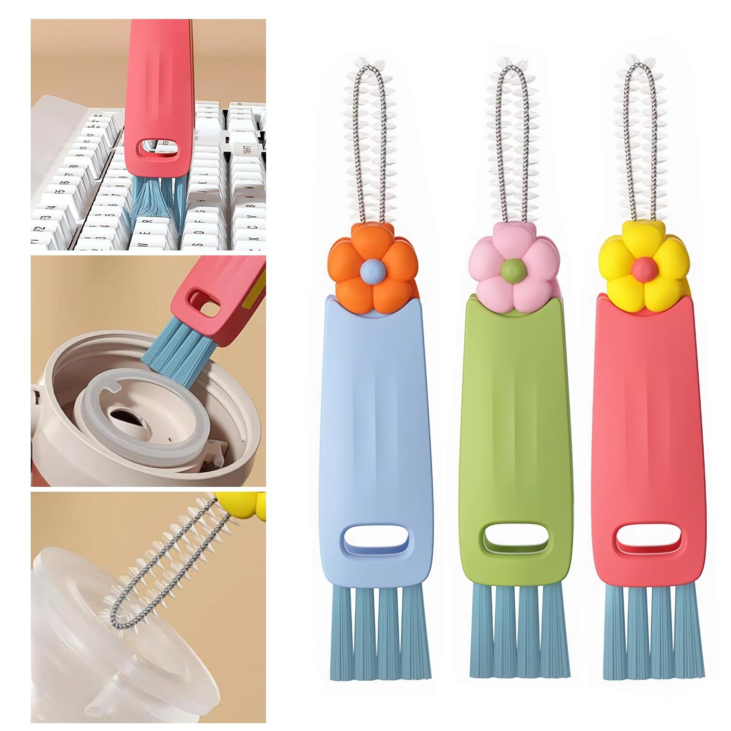 Amazon.com: 3 in 1 Cup Lid Cleaning Brush, Water Bottle Cleaner Brush ...