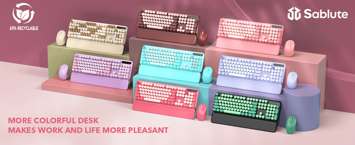 RGB Backlit Keyboard Mouse Combo Retro Pink Typewriter Keyboard & Mouse ...