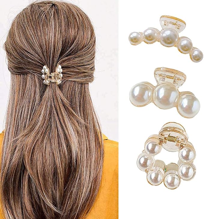 3Pcs Hair Claw Clips for Women,Pearl Jaw Clips, Hair Claw Clamps ...