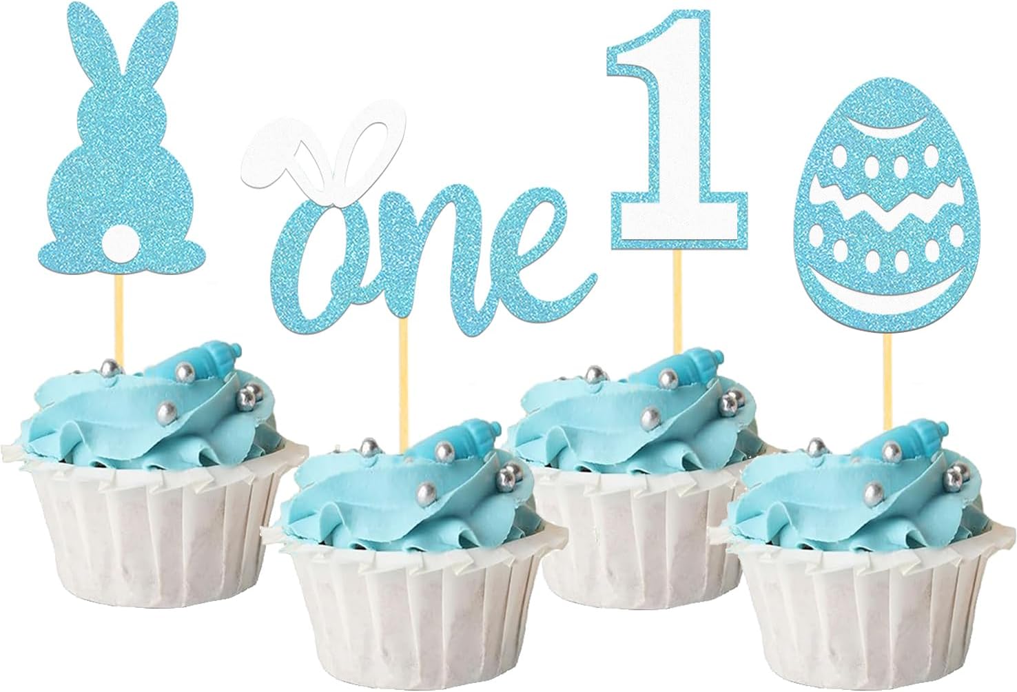 Amazon.com: Moitkptt 24Pcs Easter 1st Birthday Cupcake Toppers, One Cupcake Topper for 1st ...