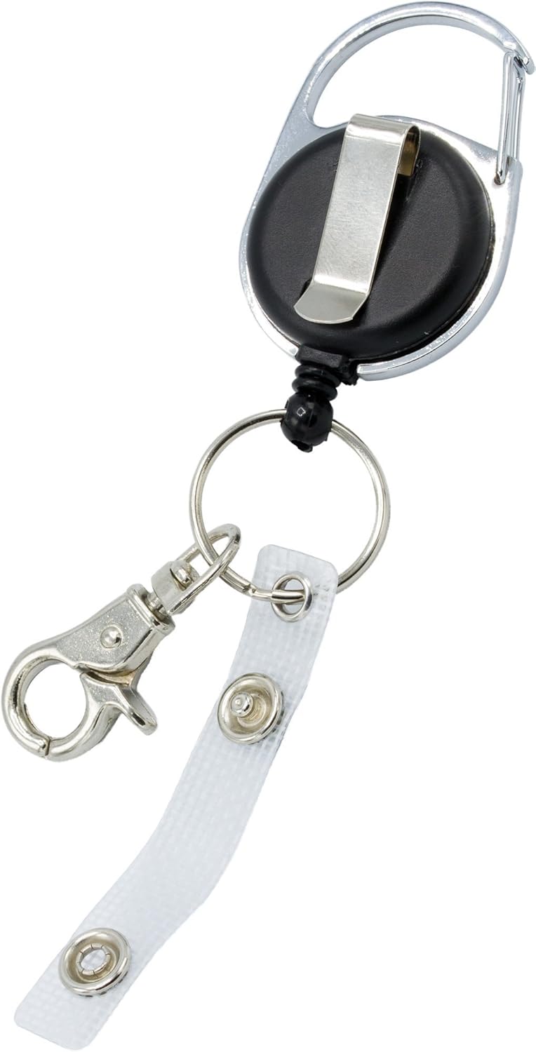 Heavy-Duty Keychain with Retractable Key Fob, Carabiner, Ring and Badge ...