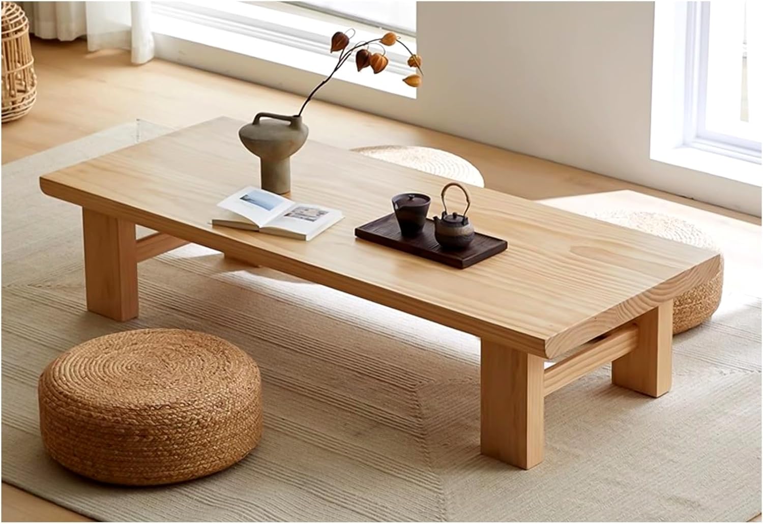 Amazon.com: Japanese Style Solid Wood Coffee Table, Wooden Tatami Table ...