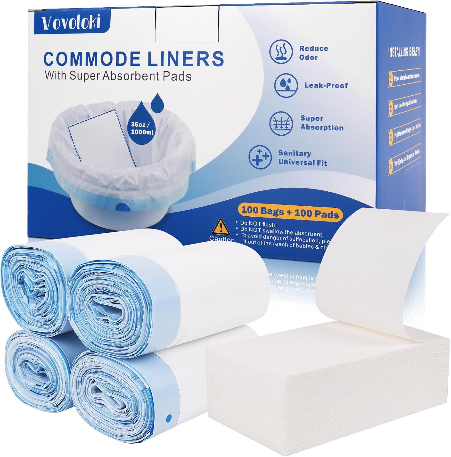 Amazon.com: Commode Liners with Absorbent Pads for Bedside Commode, 100 ...