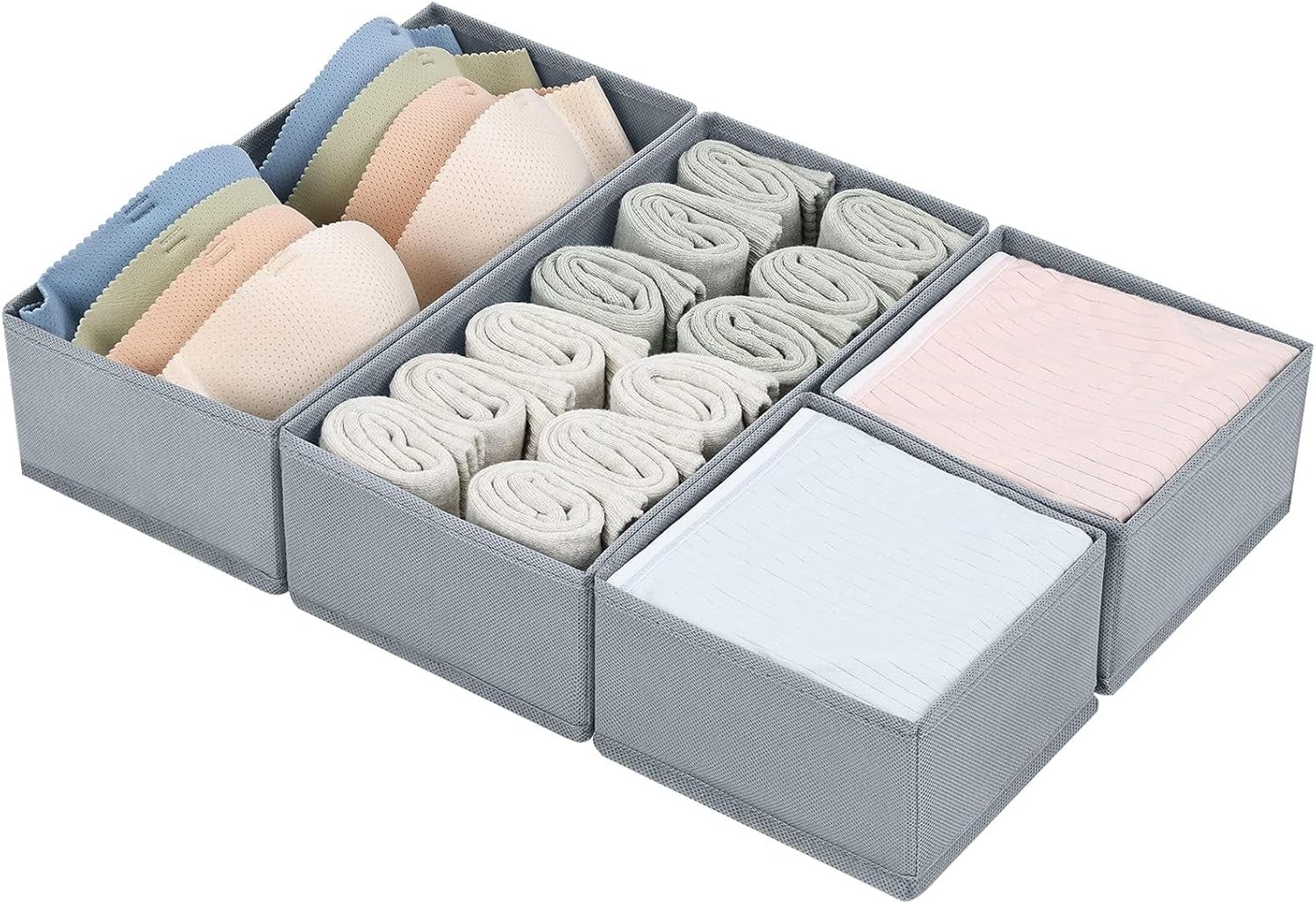 DIMJ Drawer Organisers 4 Pack Foldable Storage Box Fabric Wardrobe Storage Organiser Dresser ...